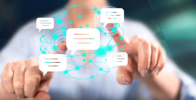 Woman Touching a Global Communication Concept Stock Image - Image of ...