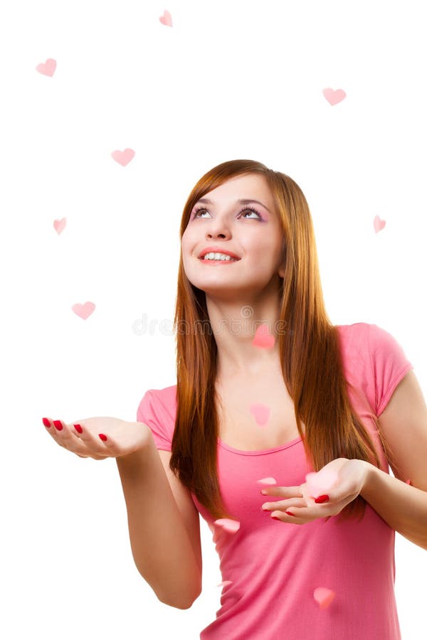 Woman touching heart shape stock image. Image of pink - 17771737
