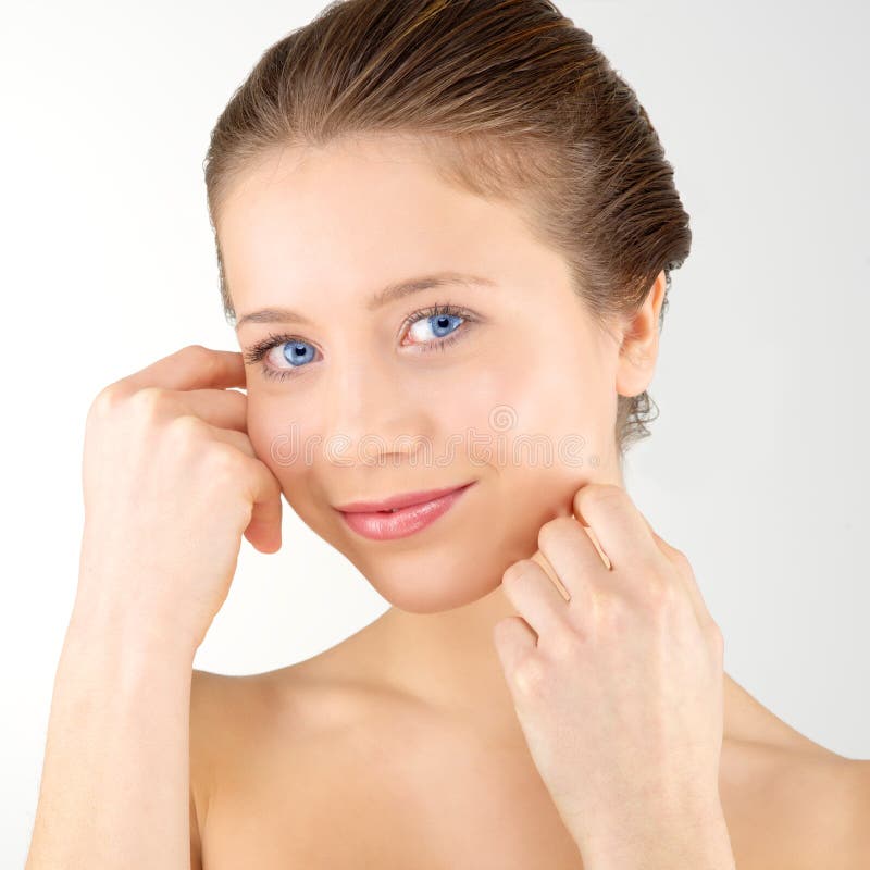 Woman touching her face stock photo. Image of female - 37728892