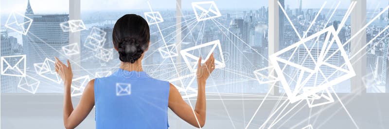 Woman Touching Interface with Mail Overlay Stock Illustration ...
