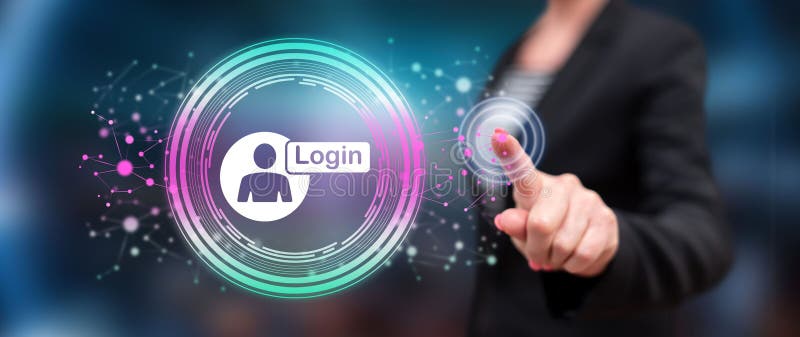 Woman Touching a Login Concept Stock Photo - Image of account, computer ...