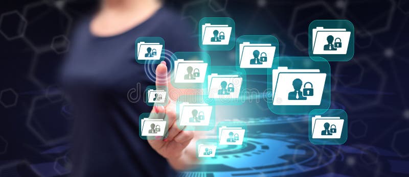 Woman Touching a Personal Data Security Concept Stock Image - Image of ...