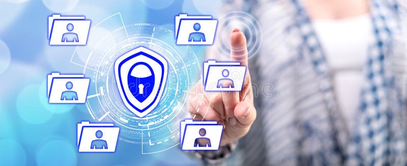 Woman Touching a Personal Data Security Concept Stock Illustration ...