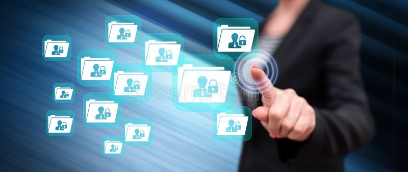 Woman Touching a Personal Data Security Concept Stock Image - Image of ...