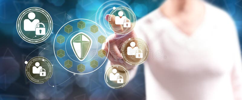 Woman Touching a Personal Data Security Concept Stock Image - Image of ...