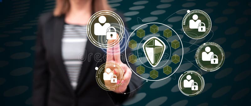 Woman Touching a Personal Data Security Concept Stock Image - Image of ...