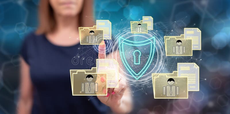 Woman Touching a Personal Data Security Concept Stock Photo - Image of ...