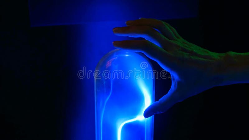 Woman Touching Plasma Glass Flask Stock Image - Image of atom ...
