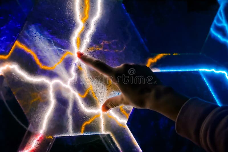 Woman Touching Plasma Panel Display Stock Photo - Image of glow ...