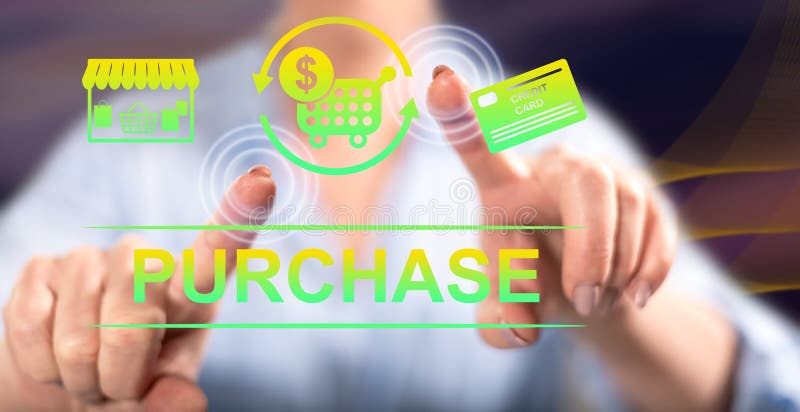 Woman Touching a Purchase Concept Stock Image - Image of internet ...
