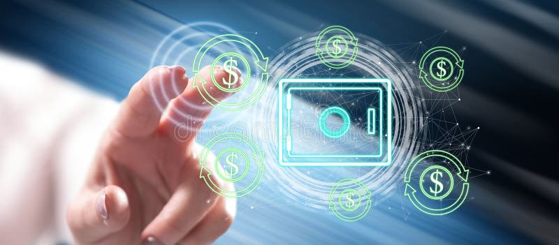 Woman Touching a Secure Money Transfer Concept Stock Photo - Image of ...