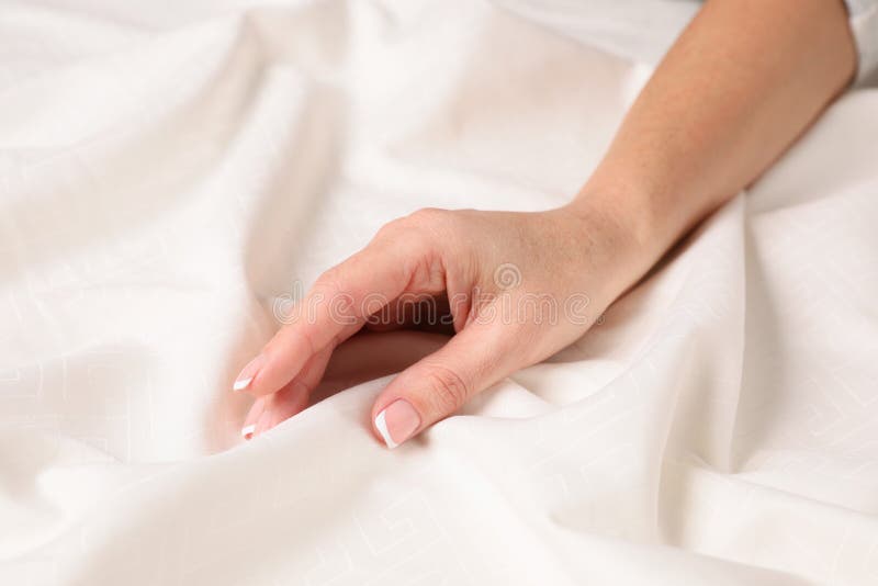 Woman Touching Smooth Silky Fabric, Closeup View Stock Image - Image of ...