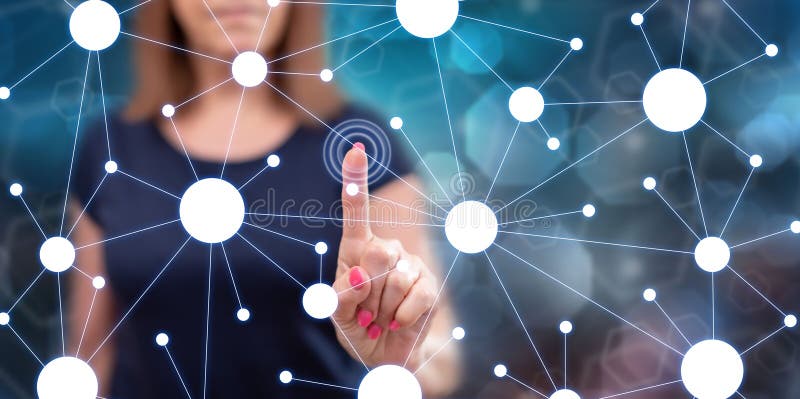 Woman Touching a Virtual Network Stock Image - Image of finger, connect ...