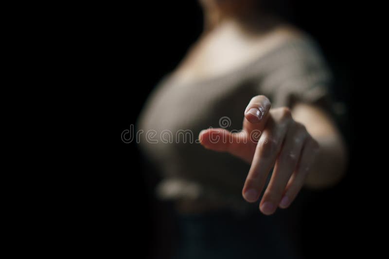Woman Touching Visual Screen with Her Finger Stock Photo - Image of ...
