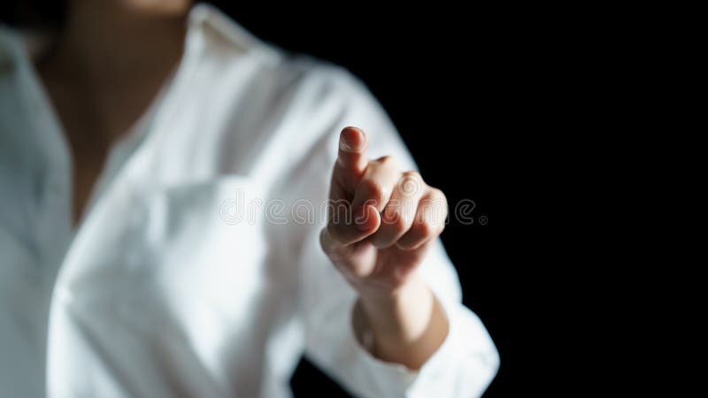 Woman Touching Visual Screen with Her Finger Stock Photo - Image of ...