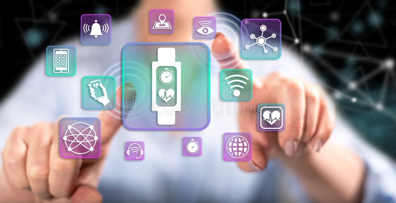 Woman Touching a Wearable Technology Concept Stock Photo - Image of ...