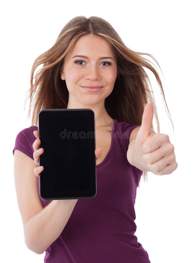 Woman, Touchpad and Success Stock Image - Image of display, smiling ...