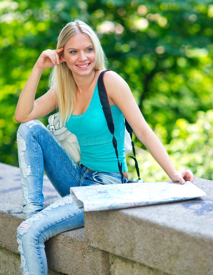 Woman tourist stock photo. Image of thinking, smiling - 15083496