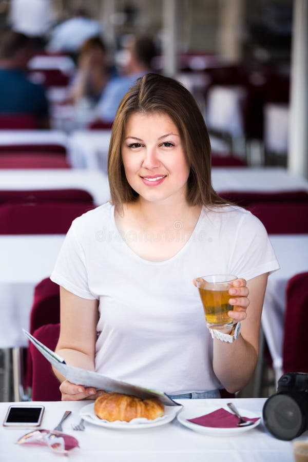 Tourist Girl Drinking Tea Plotting Route Walking Stock Photos - Free ...
