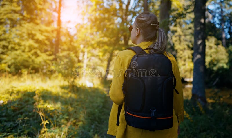 Woman Tourist Exploring Forest. Stock Photo - Image of adult, activity ...