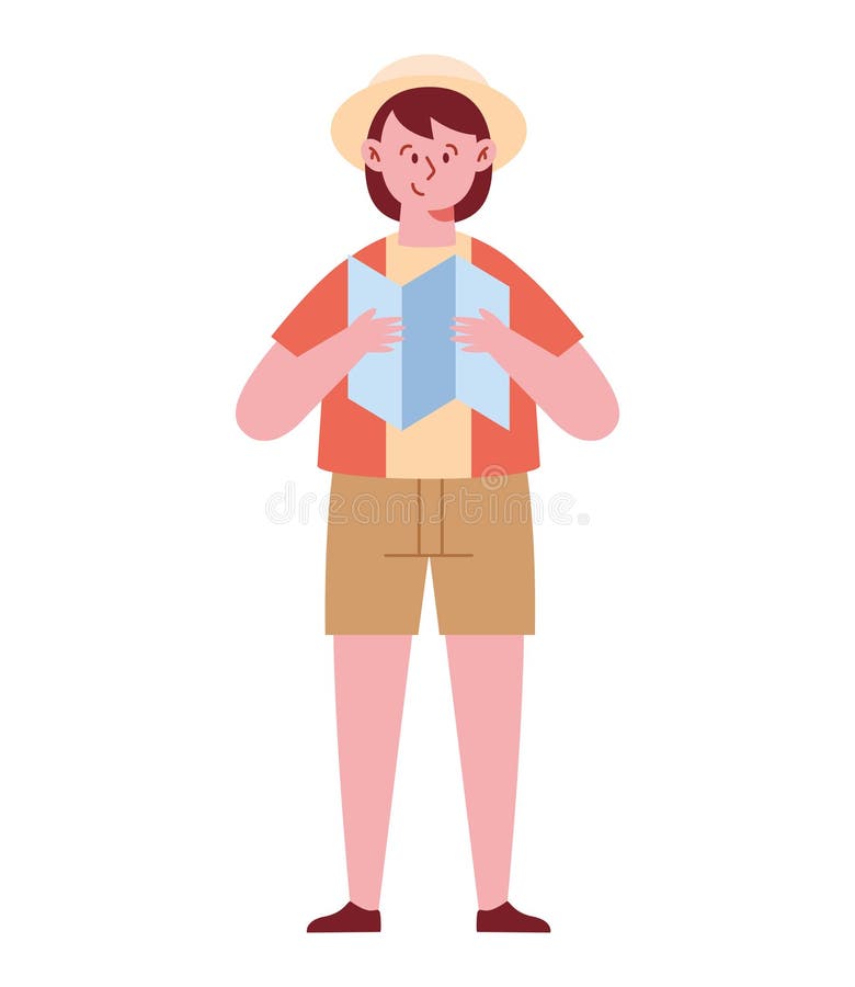 Woman Tourist with Map in Hands Stock Illustration - Illustration of ...