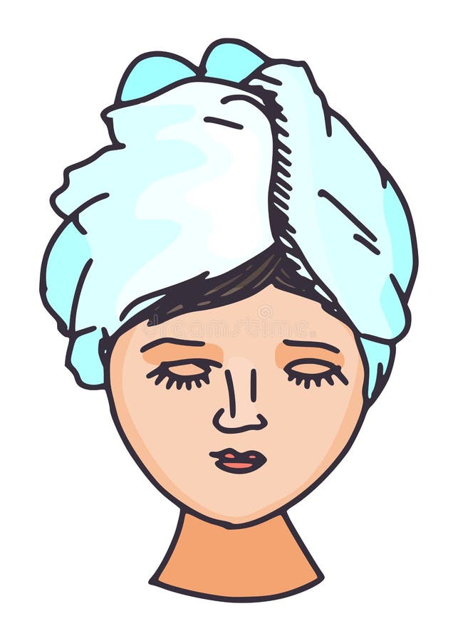 Woman With A Towel On Her Head Vector Sketch New Stock Vector