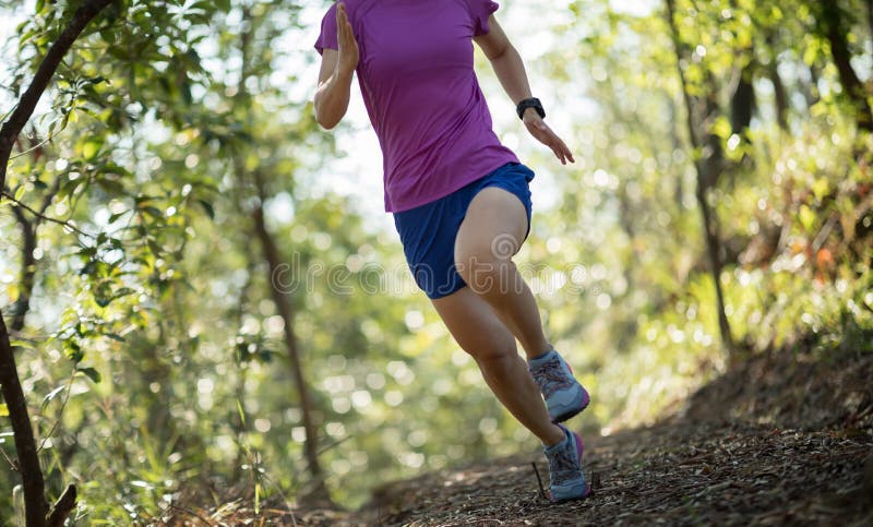 Runner Running in Forest Mountain Stock Image - Image of fitness ...