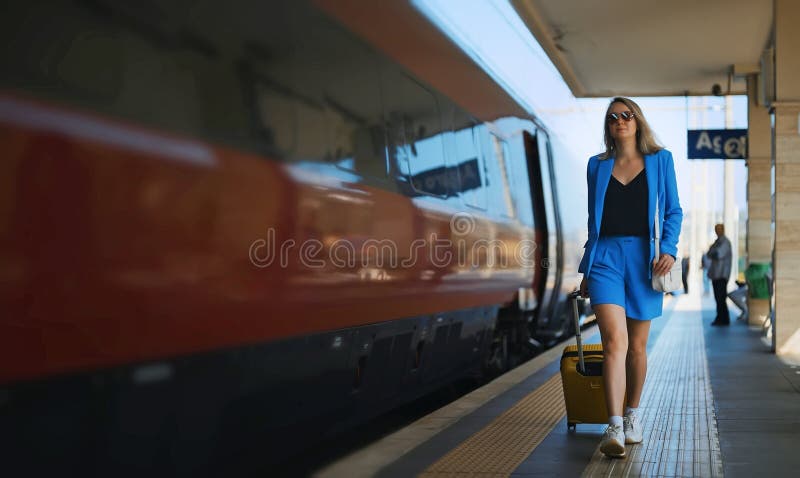 Woman at the train station stock image. Image of suit - 273444625