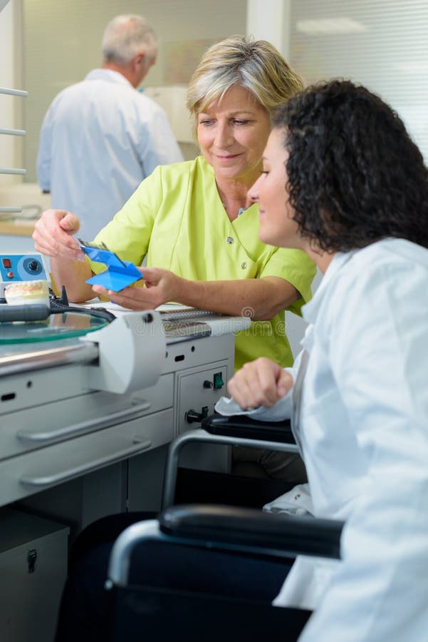 Woman Training Disabled Trainee in Medical Lab Stock Image - Image of ...