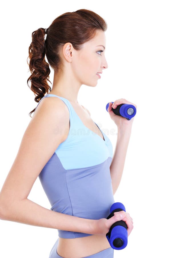 Woman Training with Dumbbells Stock Photo - Image of person, sideways ...
