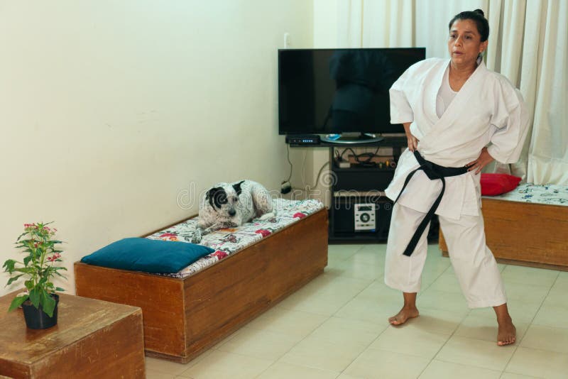 Woman Training in a Karate Class Stock Image - Image of hobby, combat ...