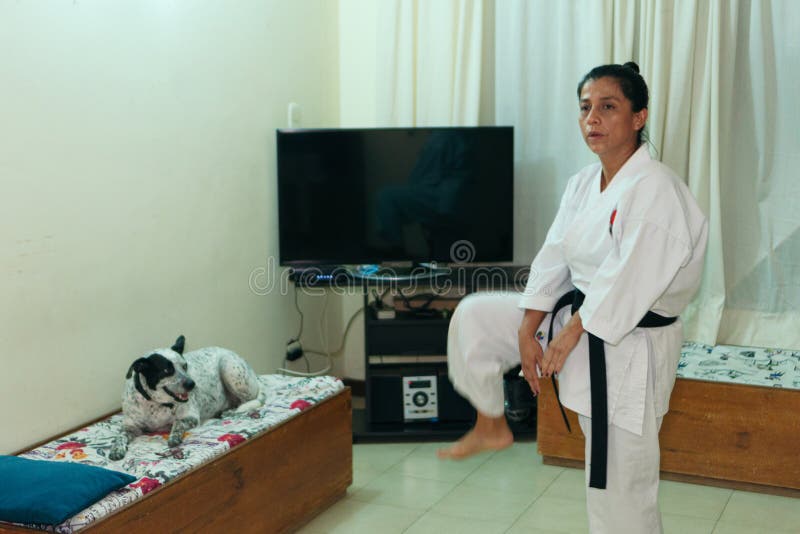 Woman Training in a Karate Class at Home Stock Photo - Image of uniform ...