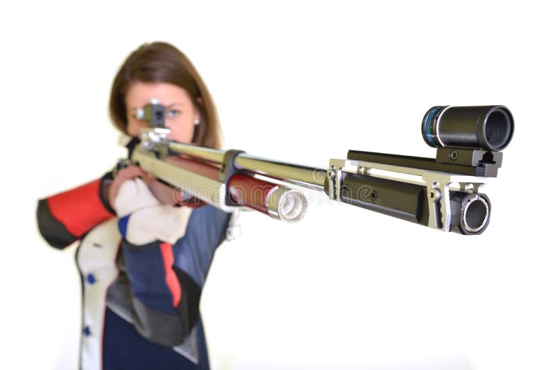 Woman Training Sport Shooting with Air Rifle Gun Stock Photo - Image of ...