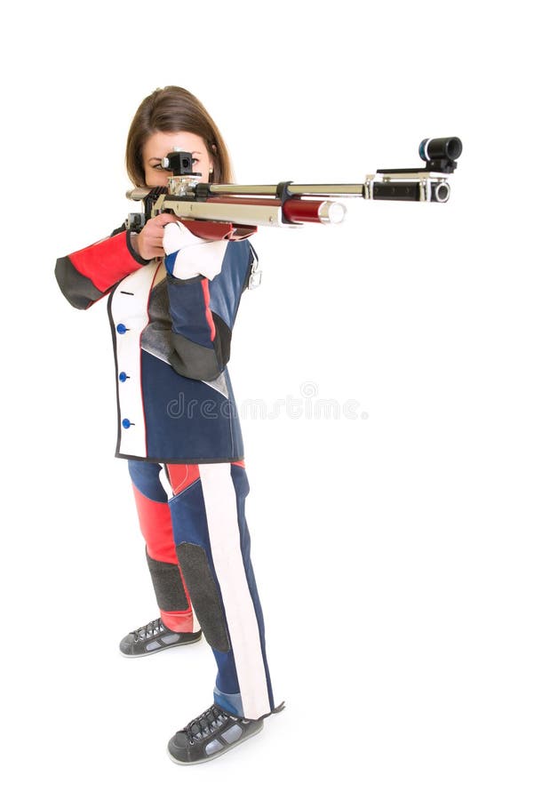 Woman Training Sport Shooting with Air Rifle Gun Stock Image - Image of ...