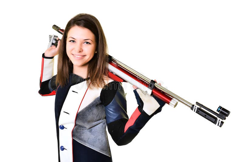 Woman Training Sport Shooting with Air Rifle Gun Stock Photo - Image of ...