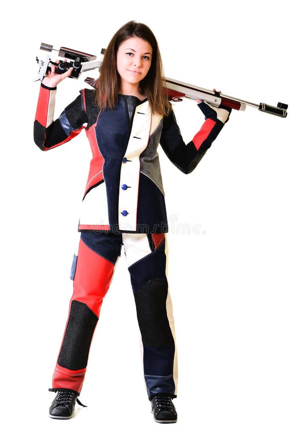 Woman Training Sport Shooting with Air Rifle Gun Stock Photo - Image of ...