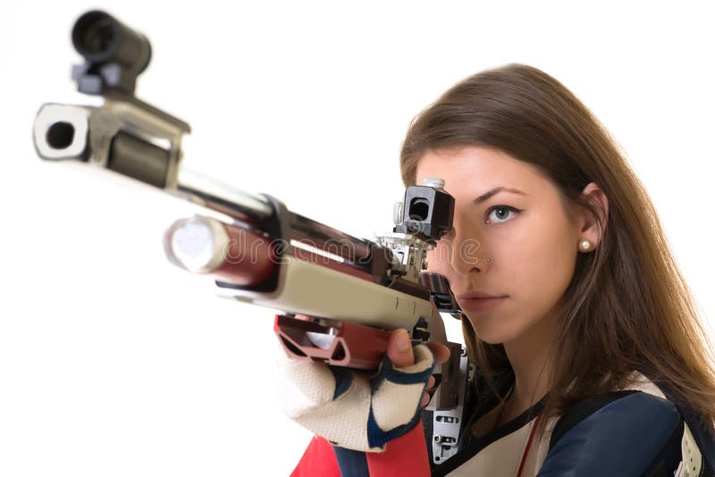 Woman Training Sport Shooting with Air Rifle Gun Stock Photo - Image of ...
