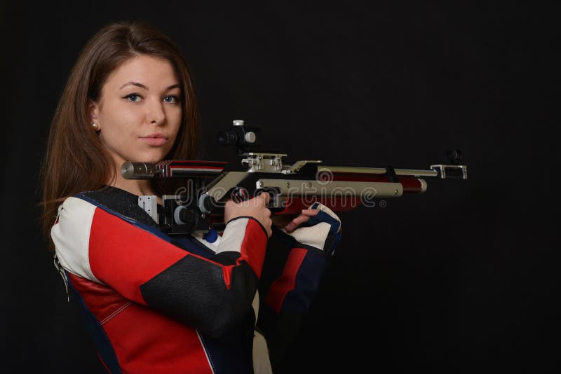 Woman Training Sport Shooting with Air Rifle Gun Stock Photo - Image of ...