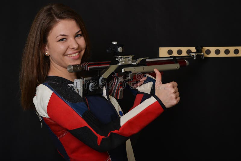 Woman Training Sport Shooting with Air Rifle Gun Stock Photo - Image of ...