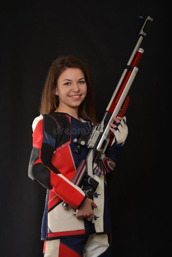 Woman Training Sport Shooting with Air Rifle Gun Stock Photo - Image of ...