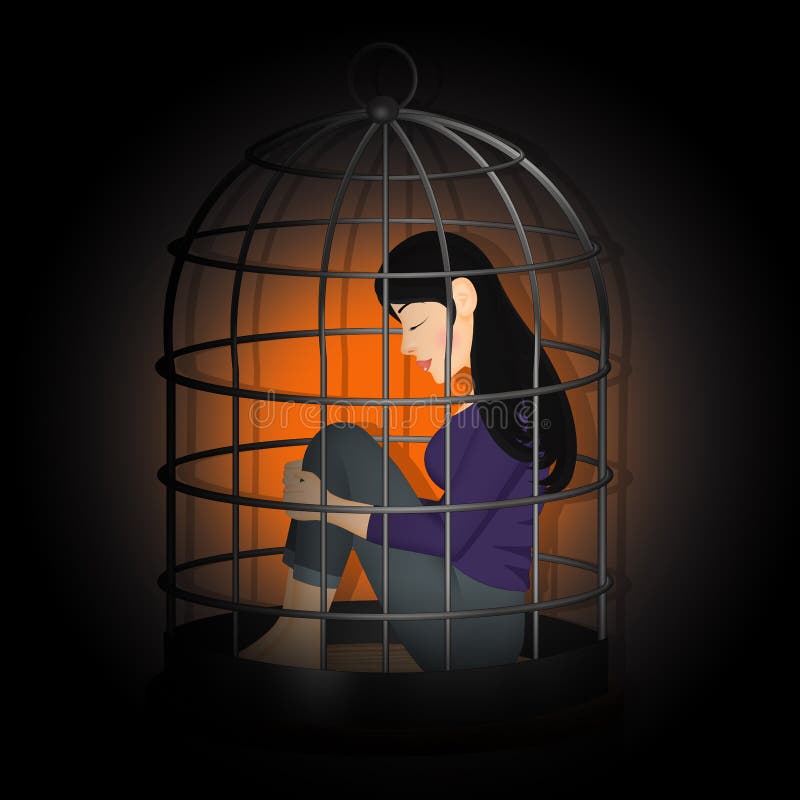 Woman trapped in the cage stock illustration. Illustration of ...