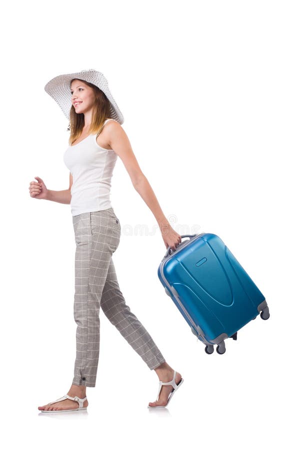 Woman Traveller with Suitcase Isolated Stock Image - Image of baggage ...