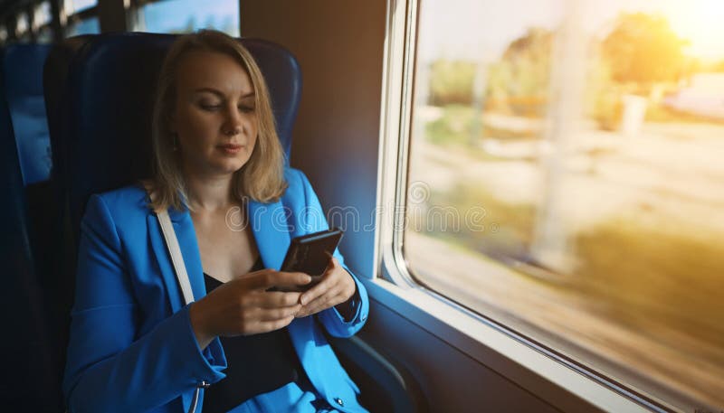 Woman Travelling by the Train Stock Image - Image of passenger, reading ...