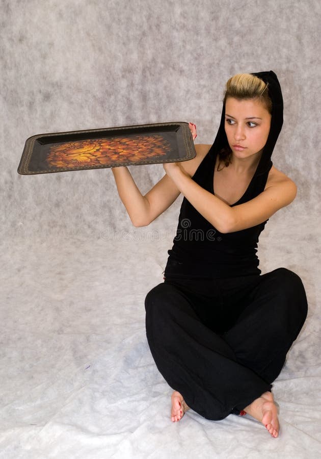 Woman with tray stock image. Image of asian, view, unique - 6844479