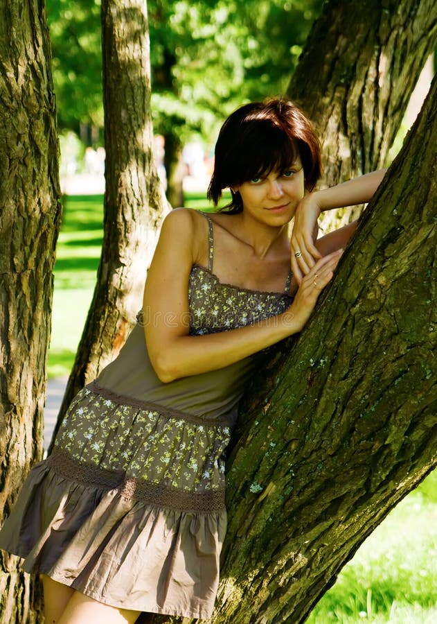 Woman with Tree stock image. Image of woman, young, european - 10258033