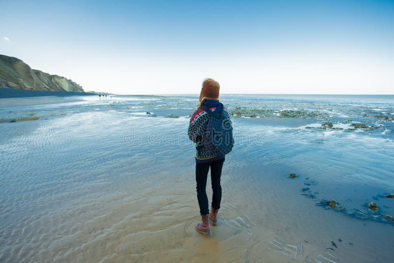 Woman with Backpack Trekking through the Wilderness Stock Image - Image ...