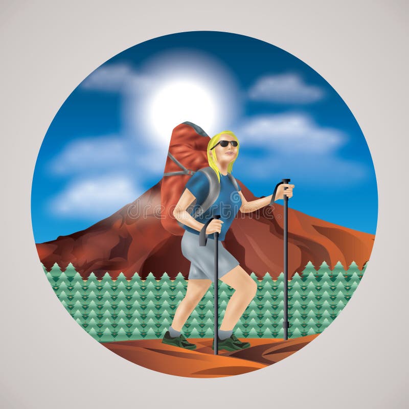 Woman Trekking. Vector Illustration Decorative Design Stock Vector ...
