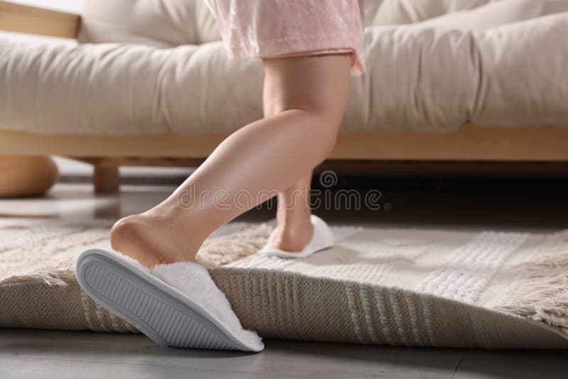 Woman Tripping Over Cord Indoors, Closeup View Stock Image - Image of ...