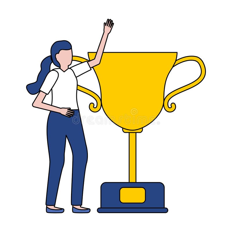 Woman with Trophy. Female Success, Business Successful Winner Stock ...
