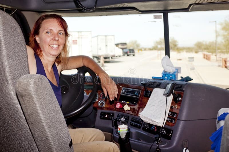Woman Truck Driver at the Wheel Stock Image - Image of pretty ...